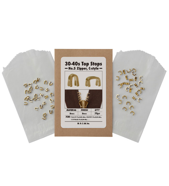 US 30-40s C-style Top Stops for No.5 Zippers, Brass, Packed 30pr. Repro ...